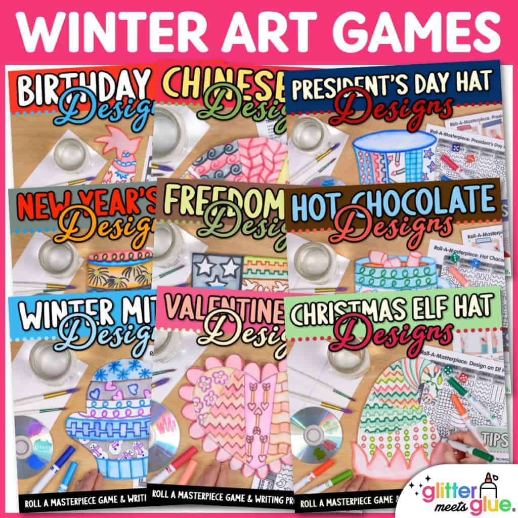 Winter Activities Art Project Bundle – 9 Winter Roll a Dice Art Projects