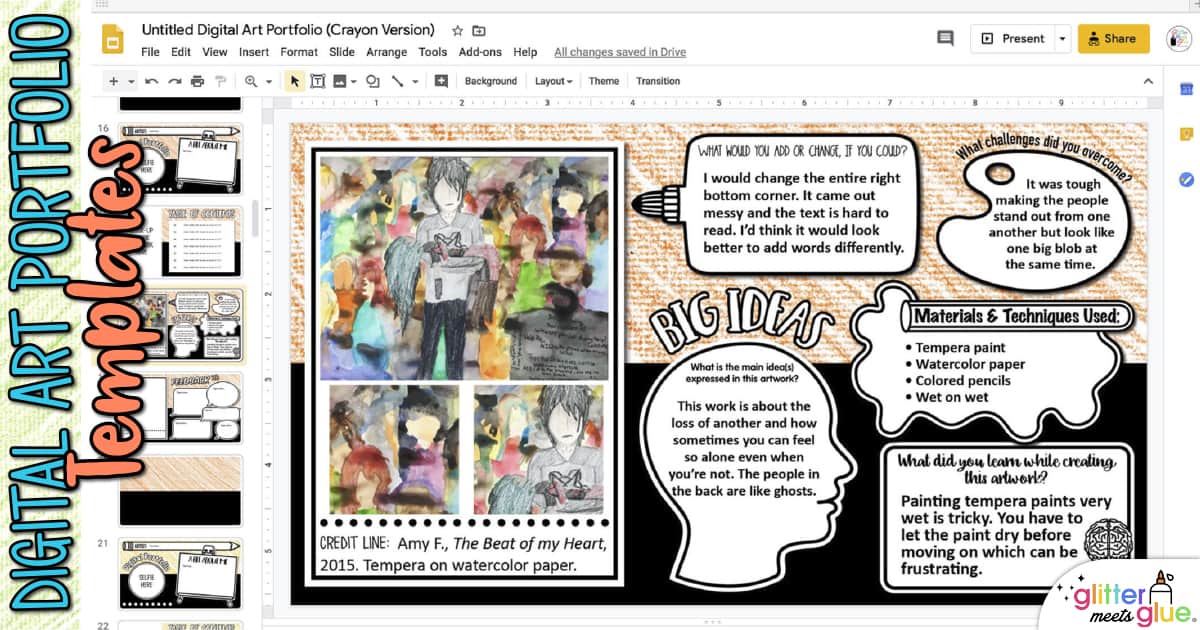 Digital Art Portfolio Templates for Google Drive (Crayon Effect)