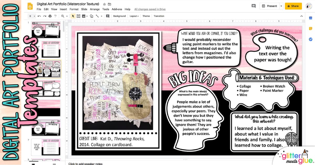 Digital Art Portfolio Templates for Google Drive (Calm Colors)