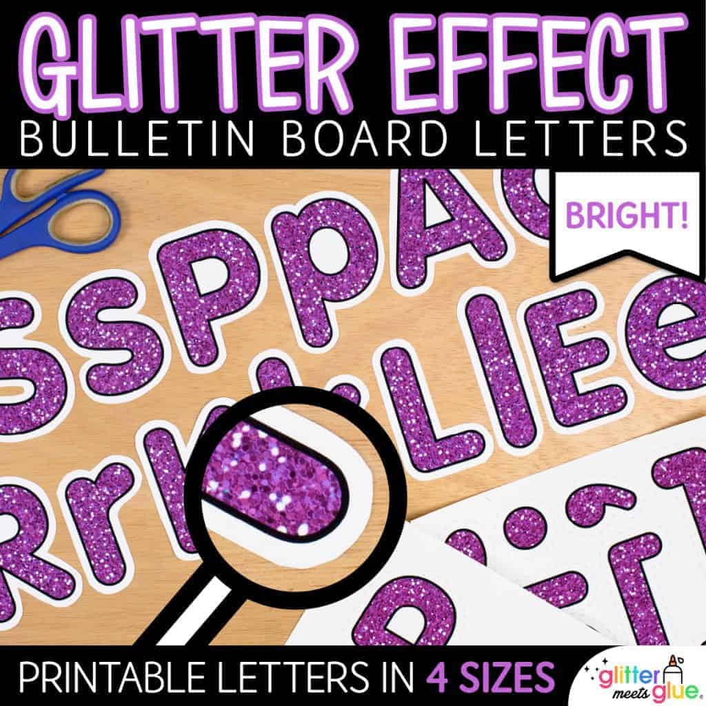 Purple Glitter Bulletin Board Letters – Printable Classroom Decor