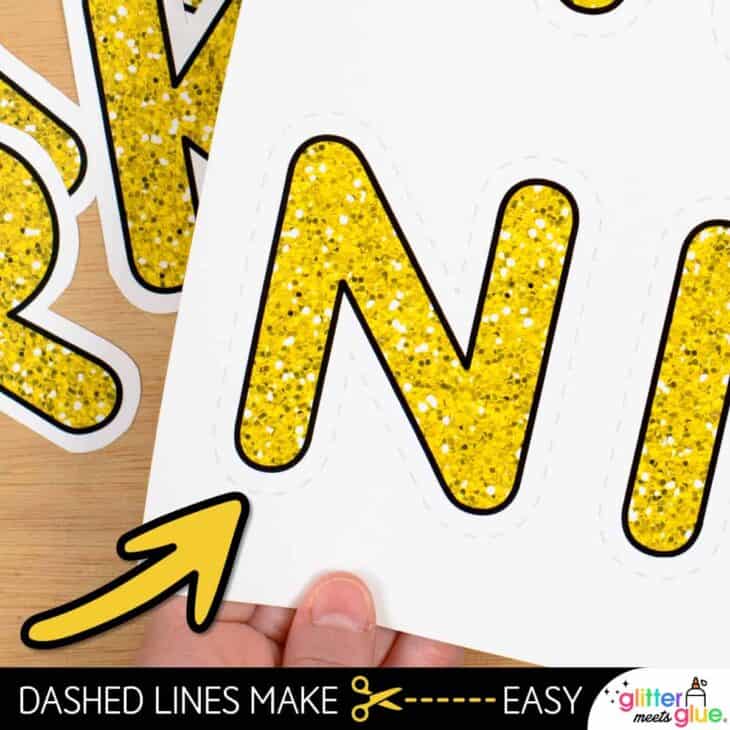 Yellow Glitter Bulletin Board Letters – Printable Classroom Decor