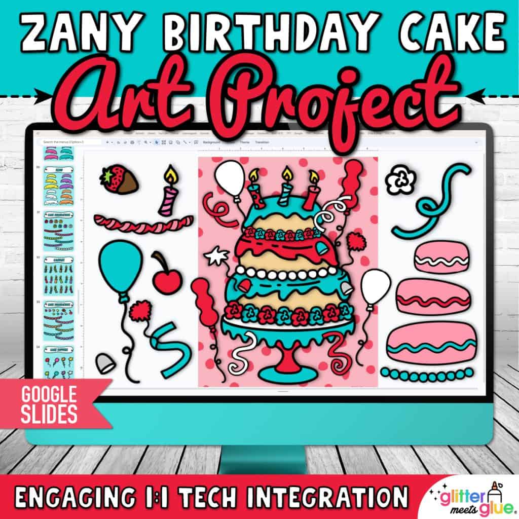 Digital Zany Birthday Cake Art Project for Read Across America