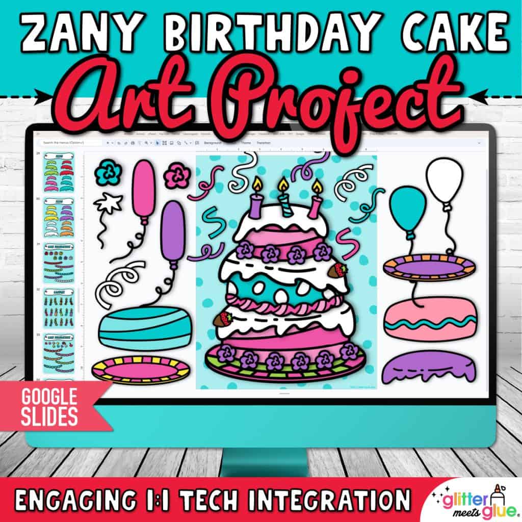 Digital Zany Birthday Cake Art Project for Read Across America