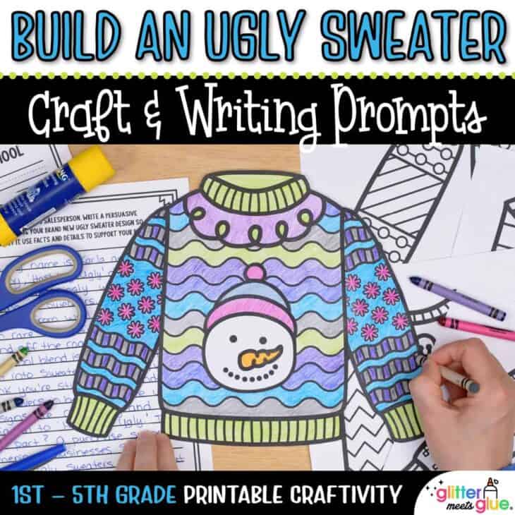 Ugly Sweater Coloring Craft – Christmas Writing Prompts & Template