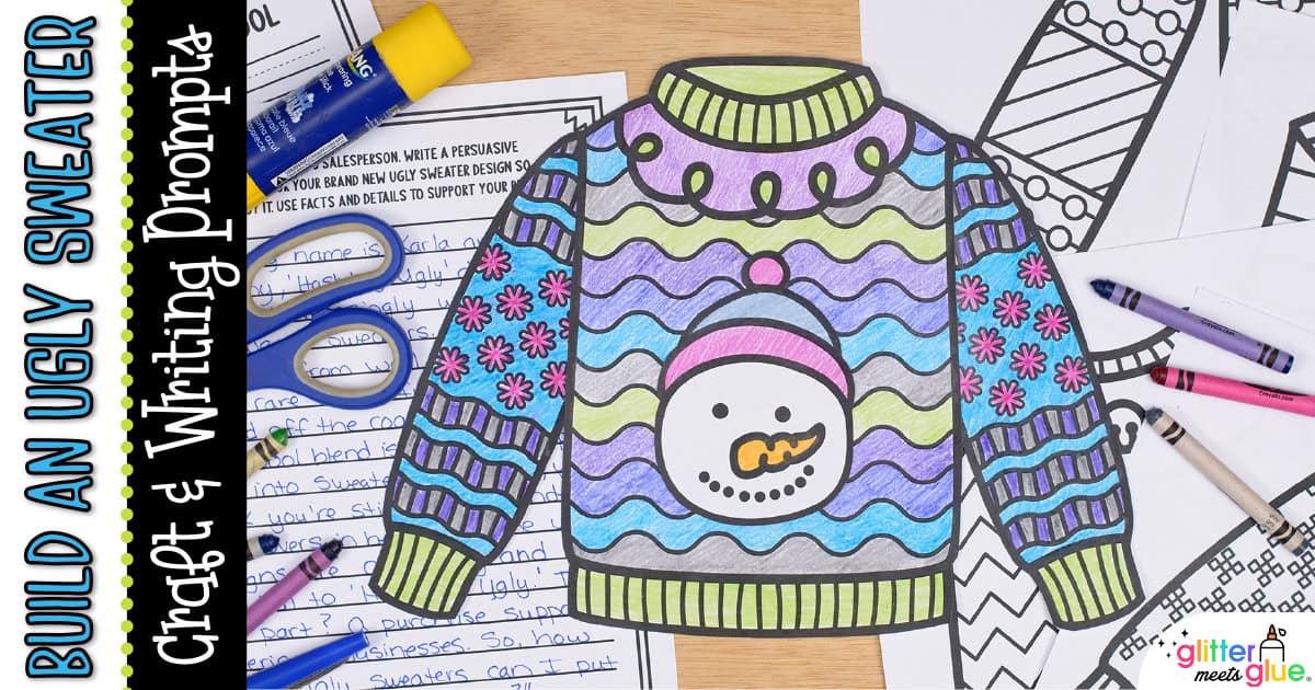 Ugly Sweater Coloring Craft – Christmas Writing Prompts & Template