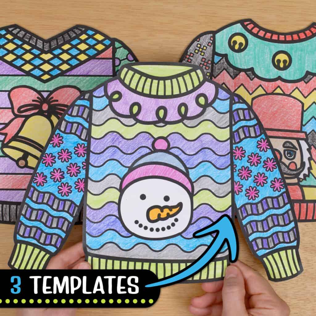 Ugly Sweater Coloring Craft – Christmas Writing Prompts & Template