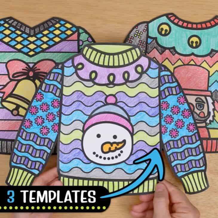 Ugly Sweater Coloring Craft – Christmas Writing Prompts & Template