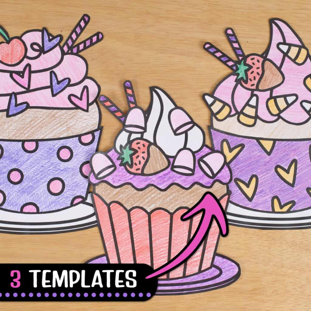 Valentine Cupcake Coloring Craft – Classroom Valentines Activities