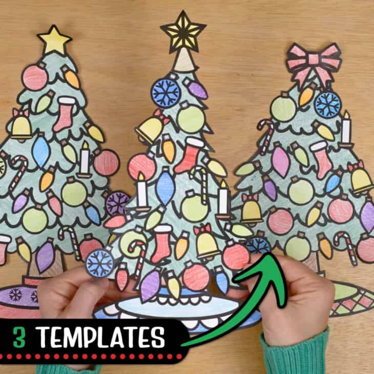 Christmas Tree Coloring Craft – Writing Prompts & Template for Kids