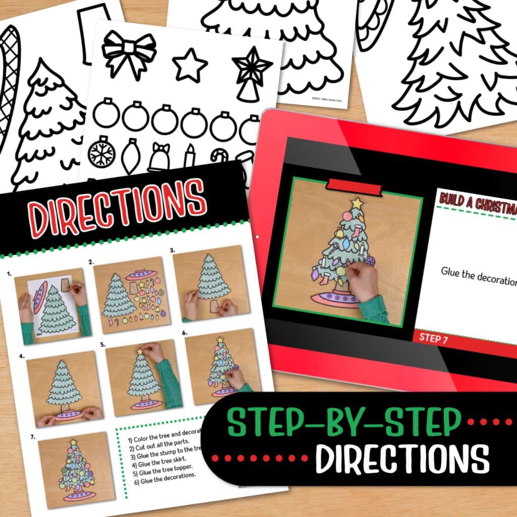 Christmas Tree Coloring Craft – Writing Prompts & Template for Kids
