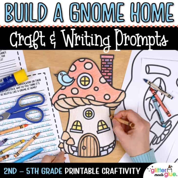 Gnome Home Coloring Craft Writing Prompts, Template for Spring