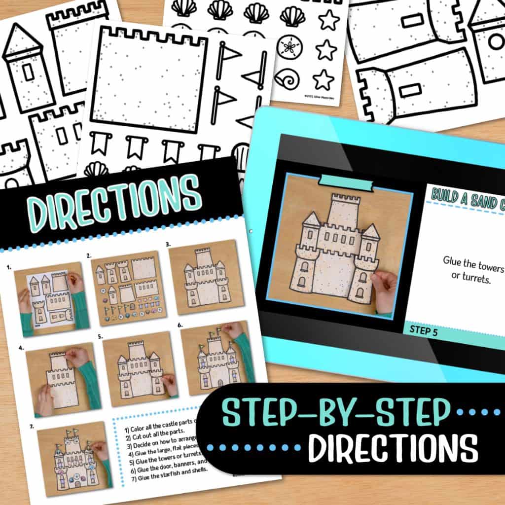 Sandcastle Coloring Craft – Summer Writing Activity & Template