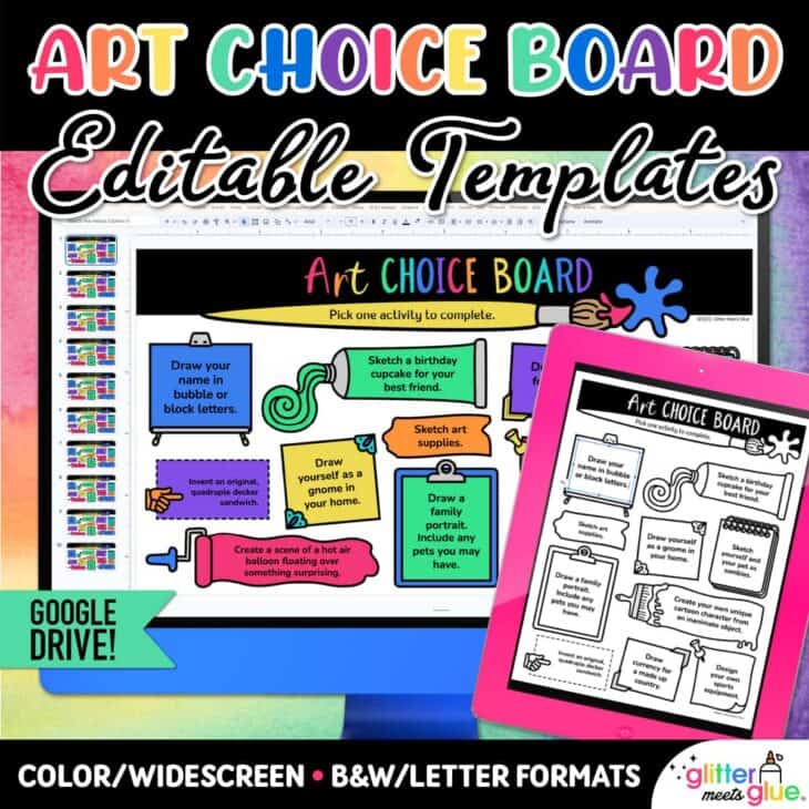 Editable Art Choice Board Templates – Elementary & Middle School