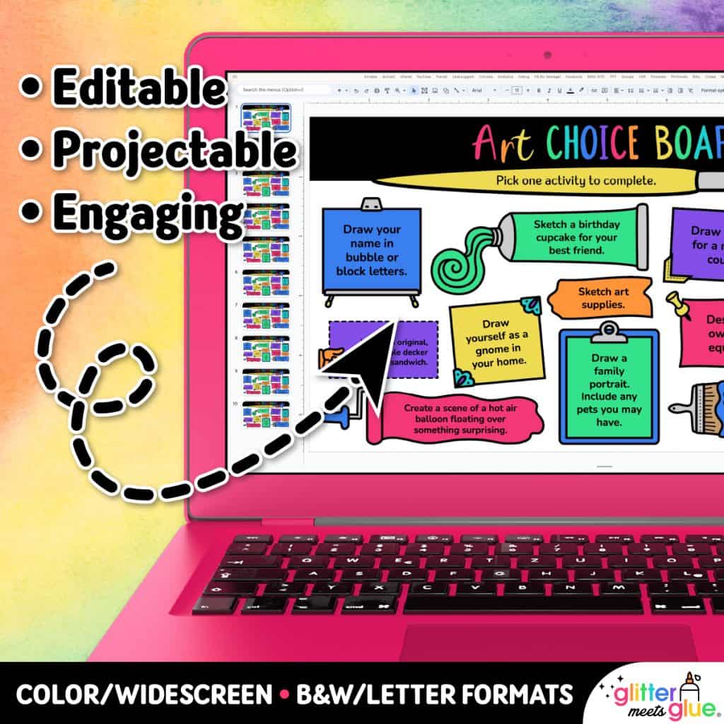 Editable Art Choice Board Templates – Elementary & Middle School