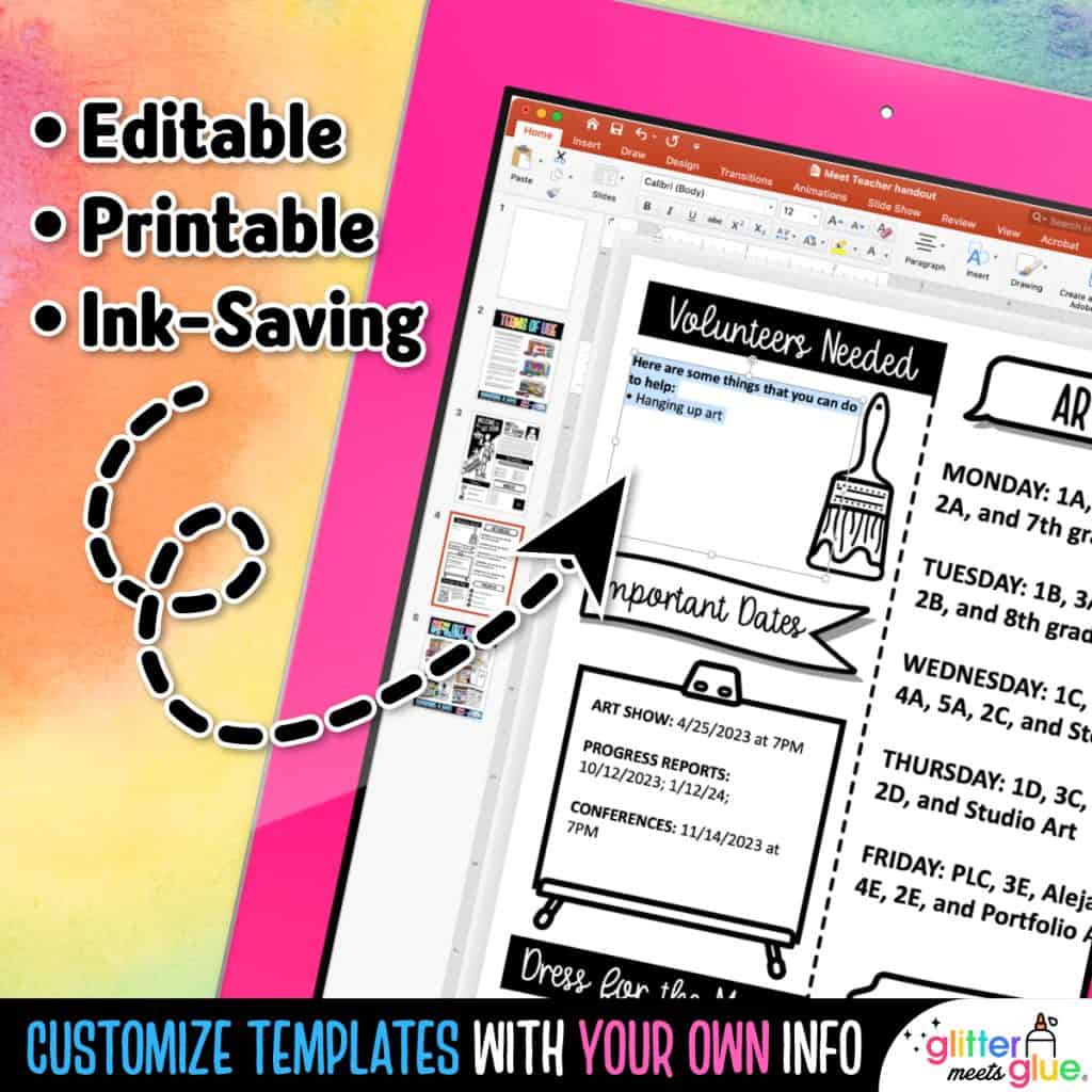 Meet the Art Teacher Editable Template – Open House Night School