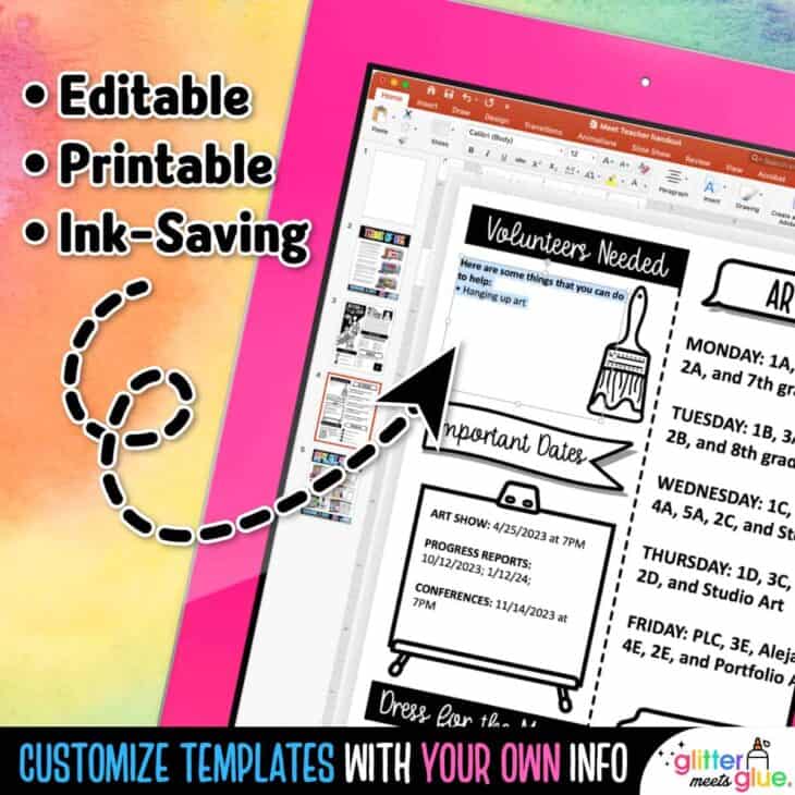 Meet the Art Teacher Editable Template – Open House Night School