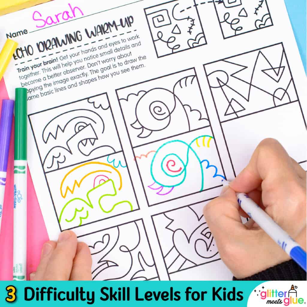 Echo Drawing Worksheets – Elementary, Middle Warm Up Activities