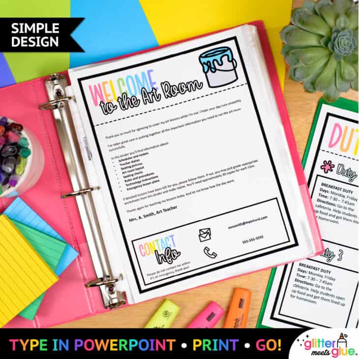 Art Sub Binder Templates % Editable Emergency Substitute Forms