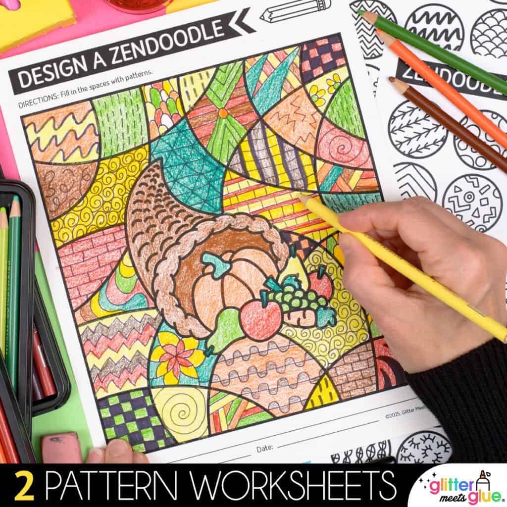 Thanksgiving Zendoodle Art Worksheets – 10 Fast Finisher Activities