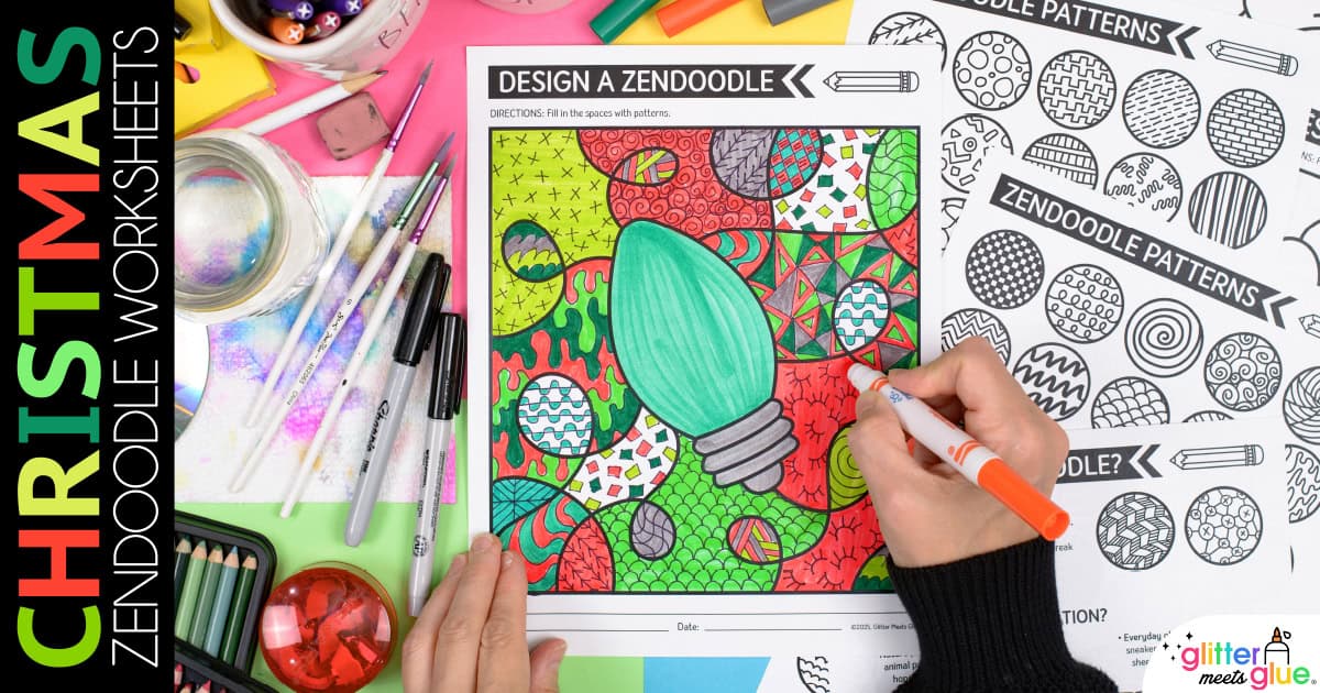 Christmas Zendoodle Art Worksheets – 10 Fast Finisher Art Activities
