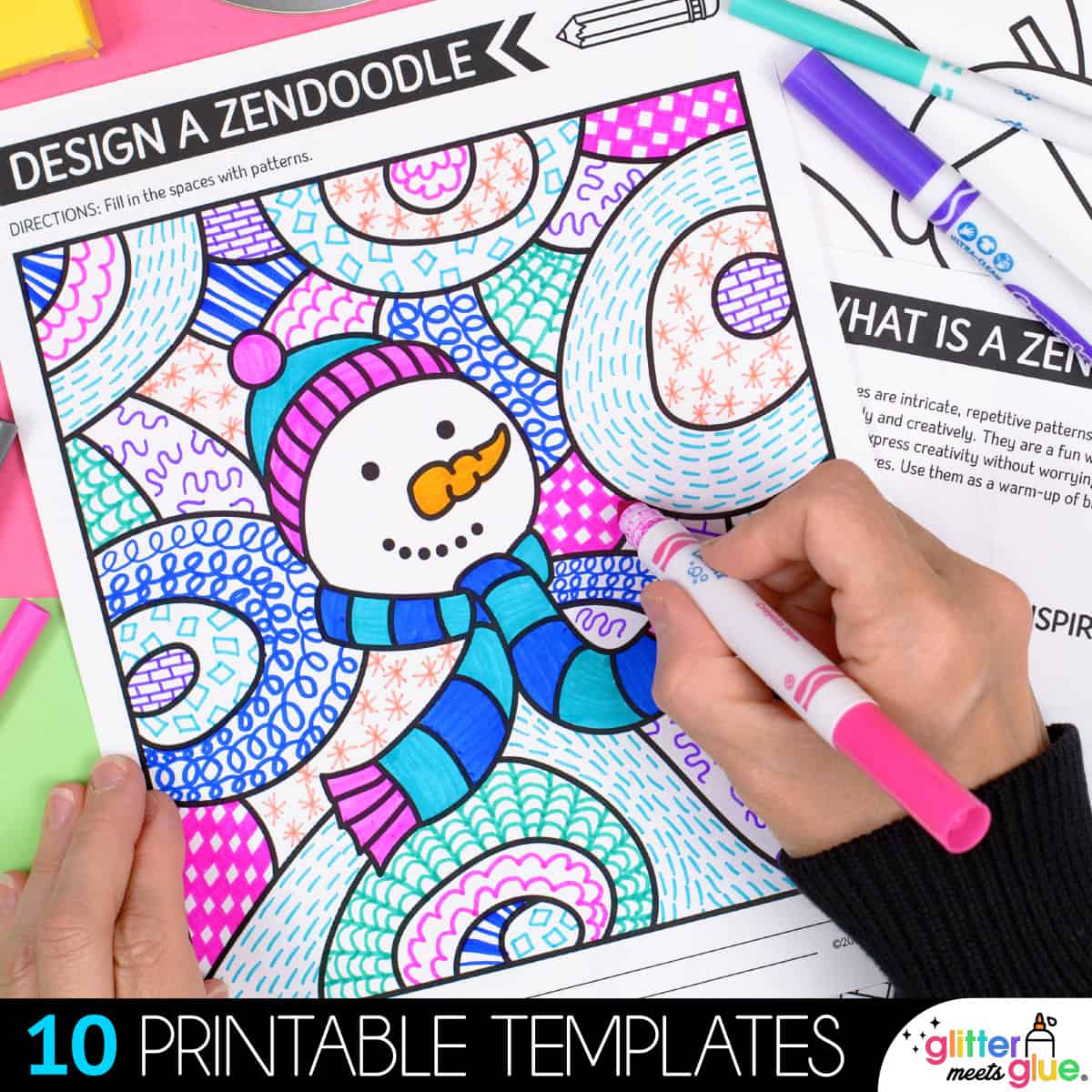 Winter Zendoodle Art Worksheets – 10 Fast Finisher Art Activities