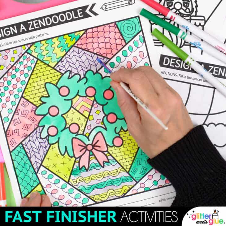 Winter Zendoodle Art Worksheet Bundle – 40 Fast Finisher Activities
