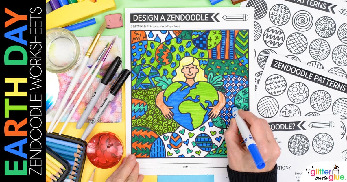Earth Day Zendoodle Art Worksheets – 1- Fast Finisher Art Activities